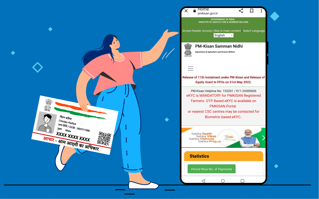 pm kisan status check aadhar card, mobile number